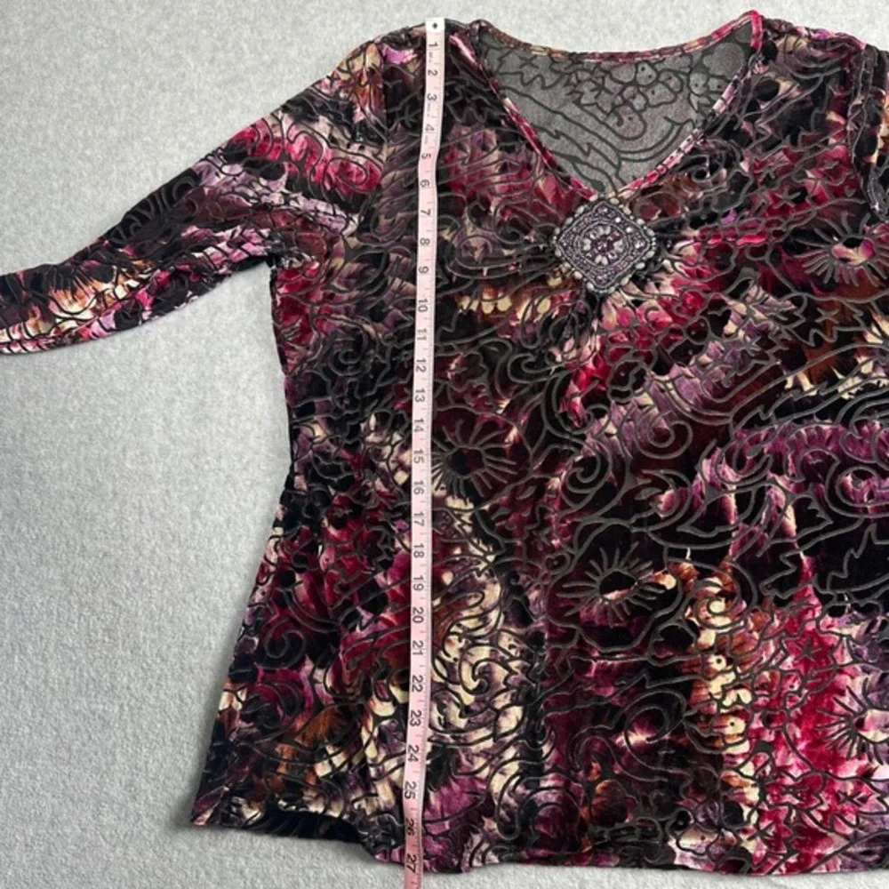 Tops | Vtg Velvet Burnout Top Women Size Xl Beaded Floral Devore ...